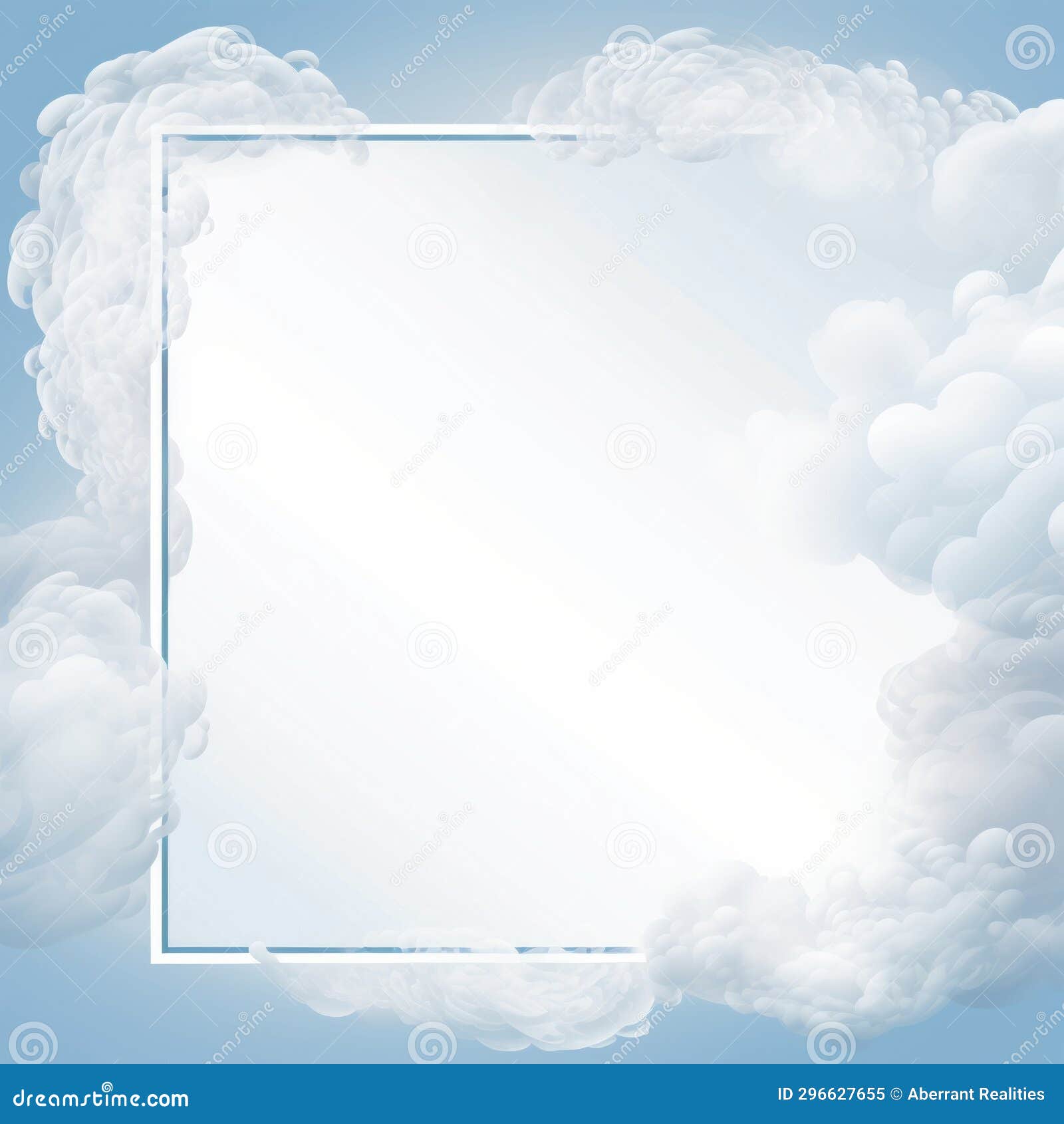 A White Square Frame Surrounded by Clouds on a Blue Sky Background ...
