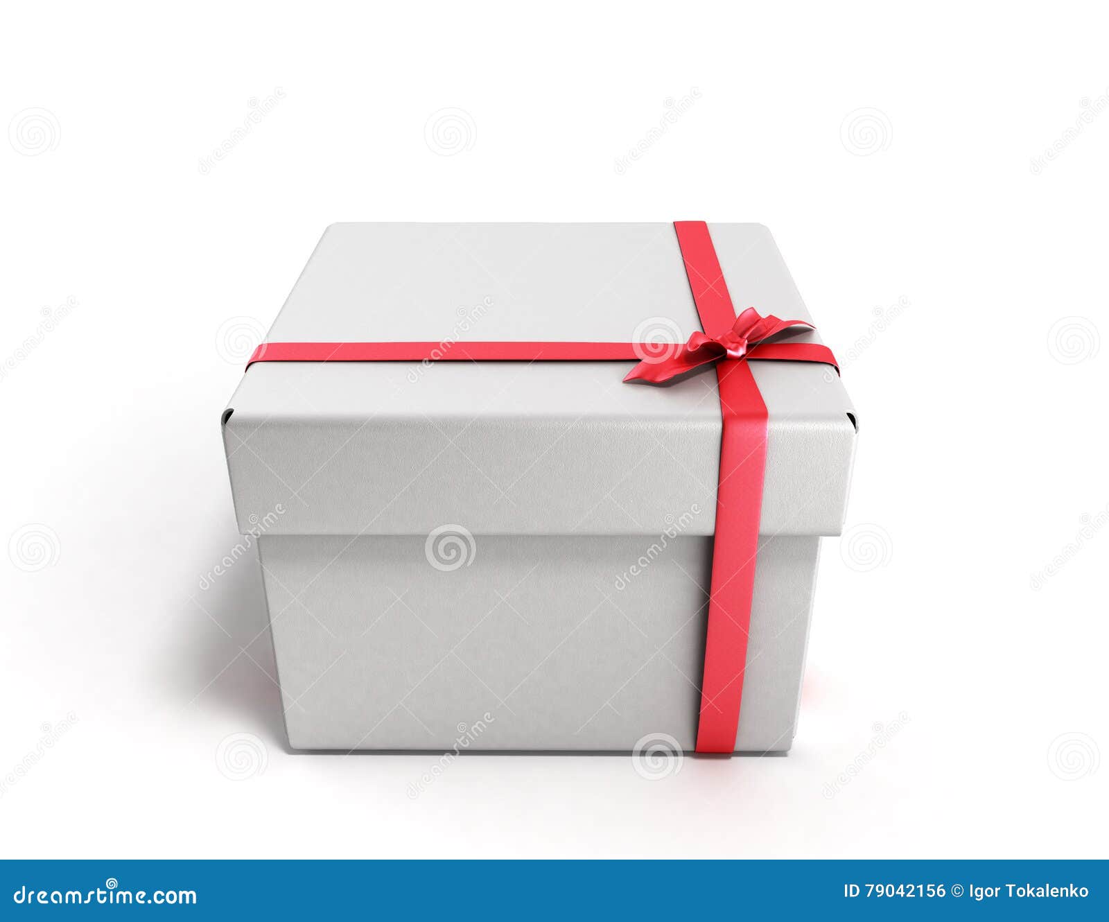 White Square Gift Box with Red Ribbon and Bow 3d Render Isolated Stock ...