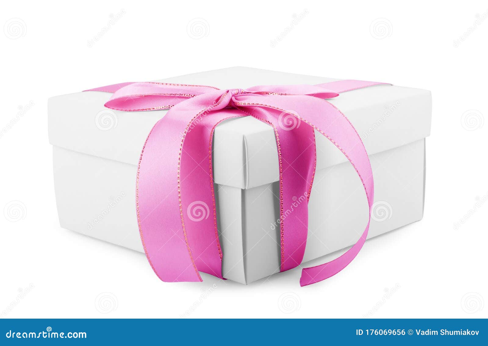 White Square Gift Box with Ribbon and Bow Isolated on Background Stock ...