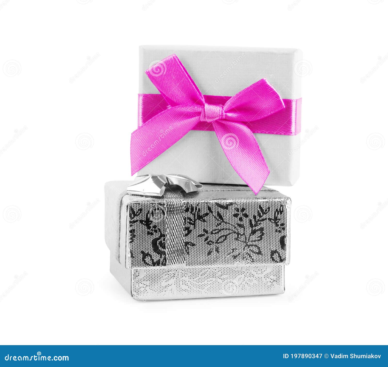 White Square Gift Box with Ribbon and Bow Isolated on Background Stock ...