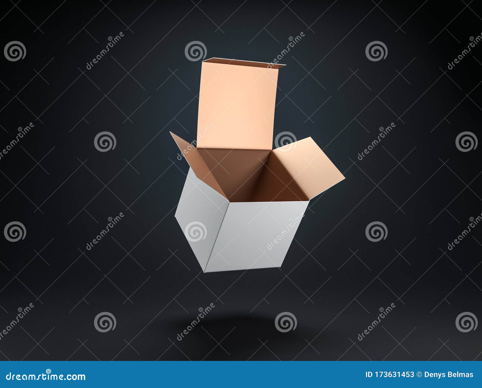 White Square Opened Box with Gold Coating Inside in Black Studio Stock ...