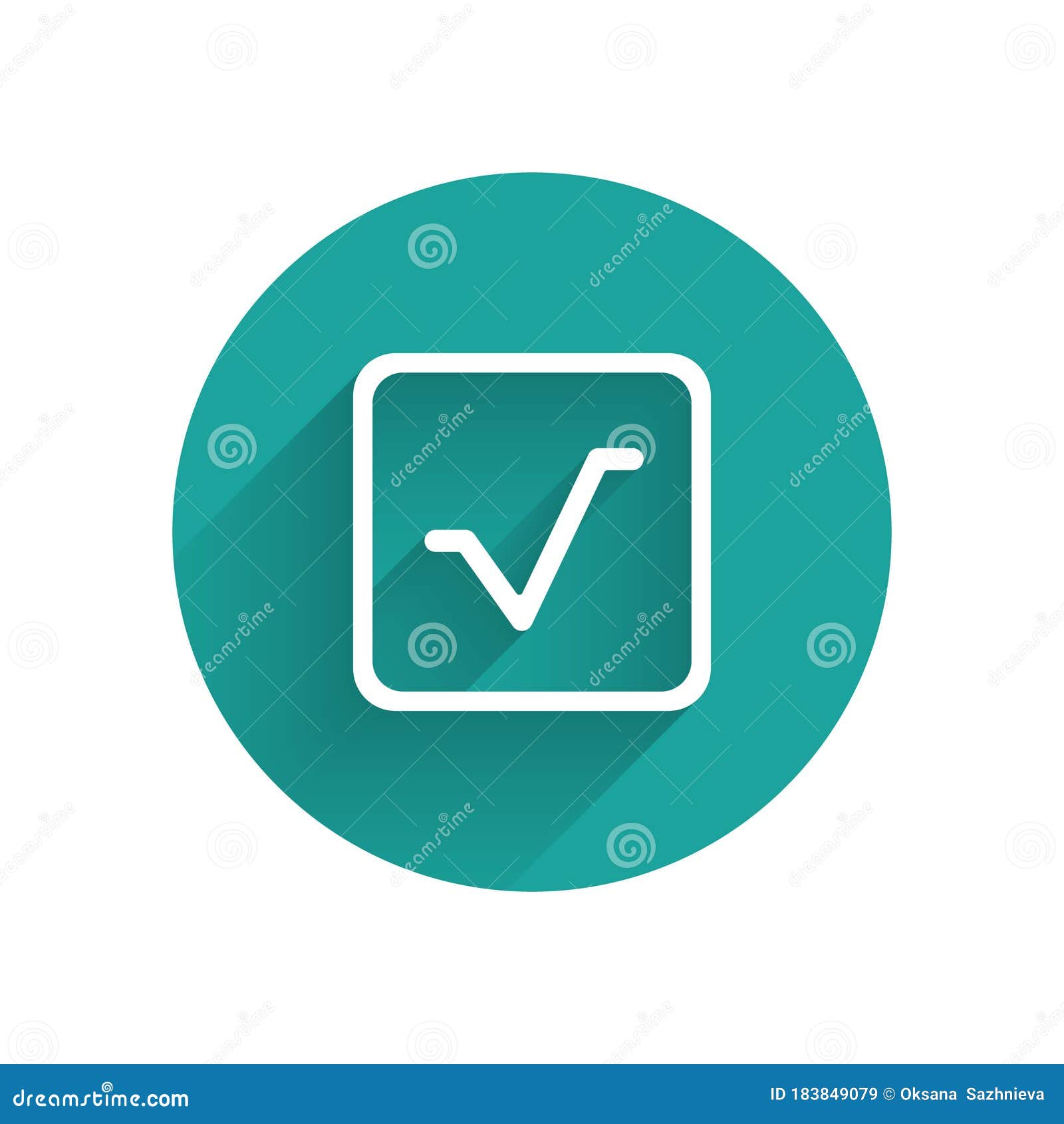 White Square Root Icon Isolated with Long Shadow. Green Circle Button ...