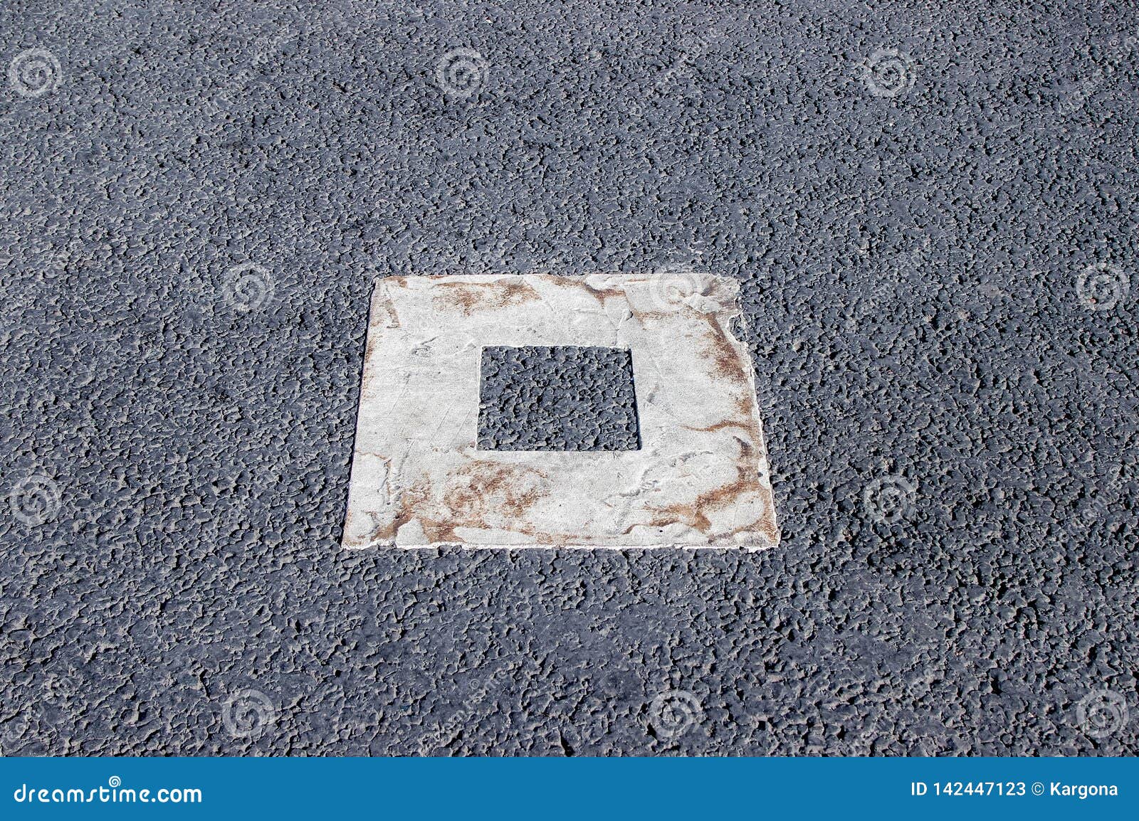 White Square Shape Marking on Asphalt Road Stock Image - Image of line ...