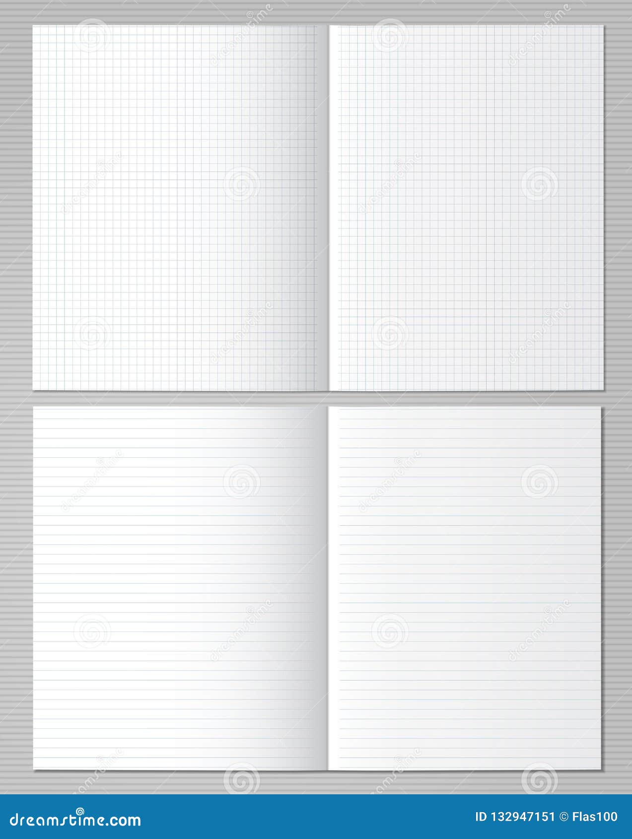 Squared And Lined Paper Sheets Of Notebook Or Copybook. Vector ...
