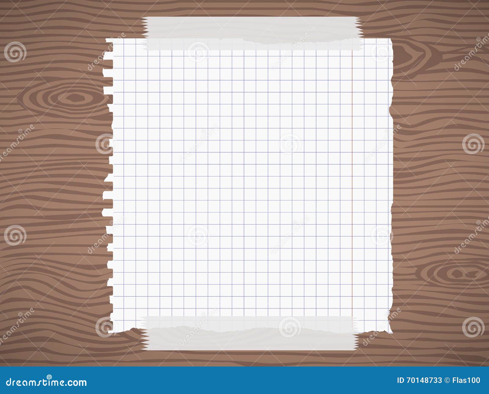 White Squared Ripped Notebook Paper Sheet, on Brown Wooden Wall, Desk ...