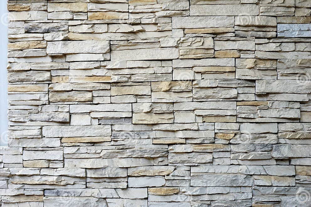 White Stacked Slabs Stone Wall Cladding Panels. Stock Image - Image of ...