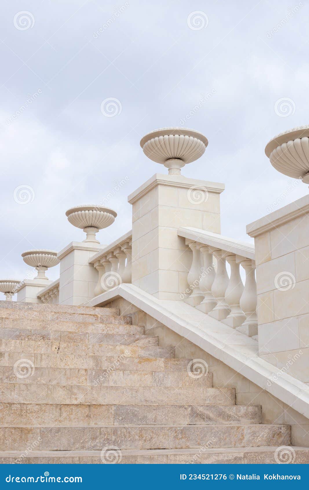 White Staircase with Columns Leading Up. Architecture and Construction ...