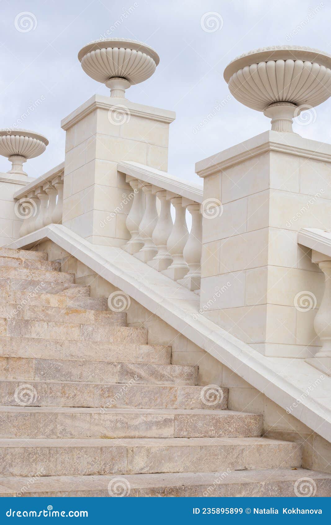 White Staircase with Columns Leading Up. Architecture and Construction ...