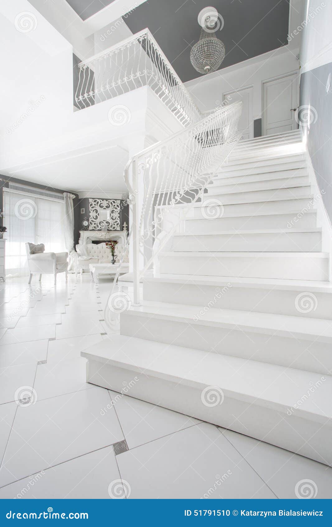 White Staircase in Expensive House Stock Photo - Image of living, house ...