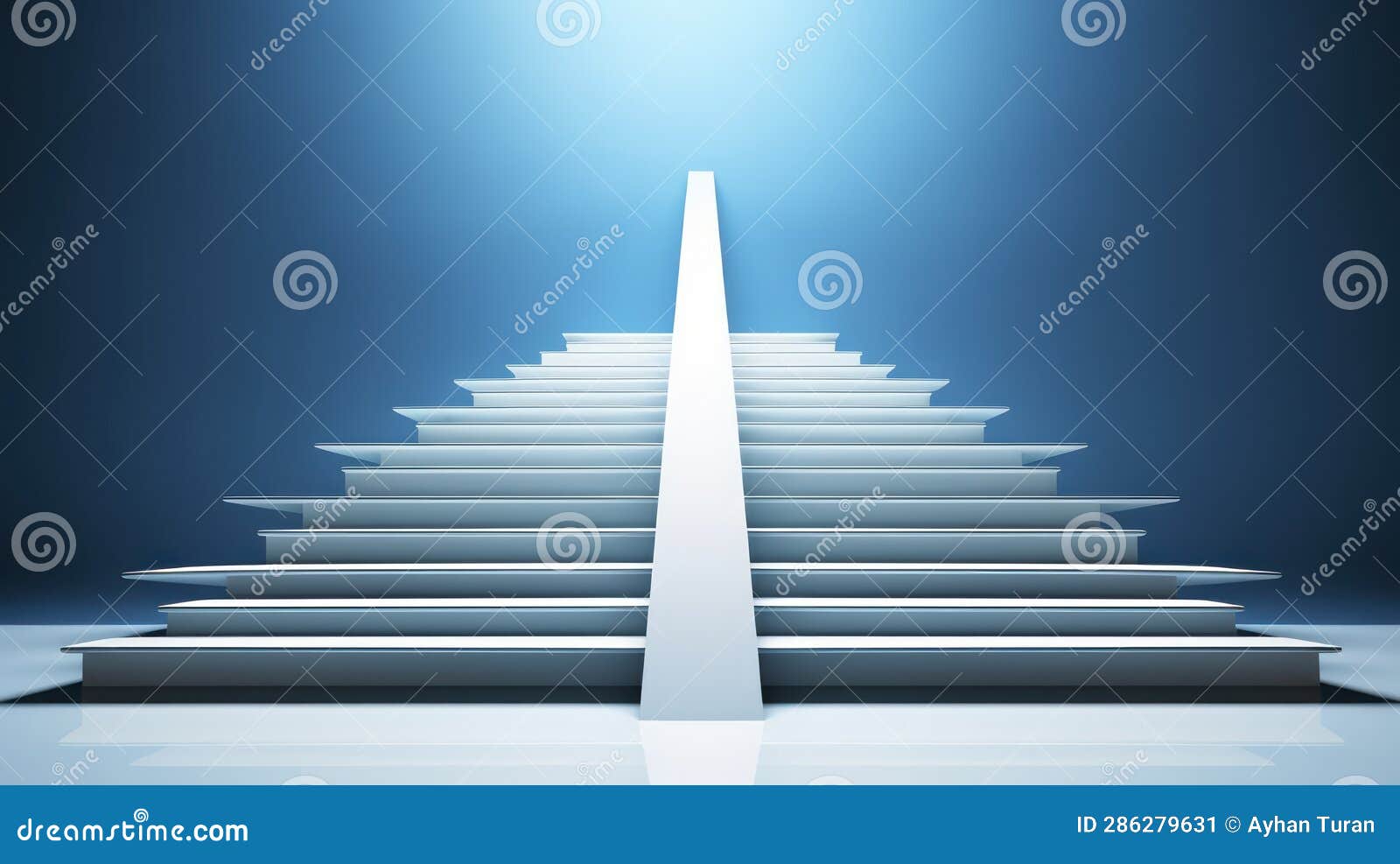White Stairs with a Arrow Going Up on a Blue Background Stock ...
