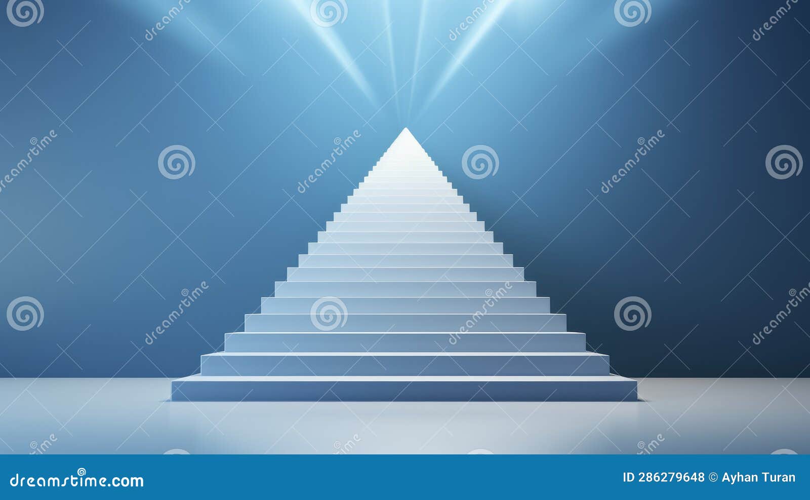 White Stairs with a Arrow Going Up on a Blue Background Stock ...
