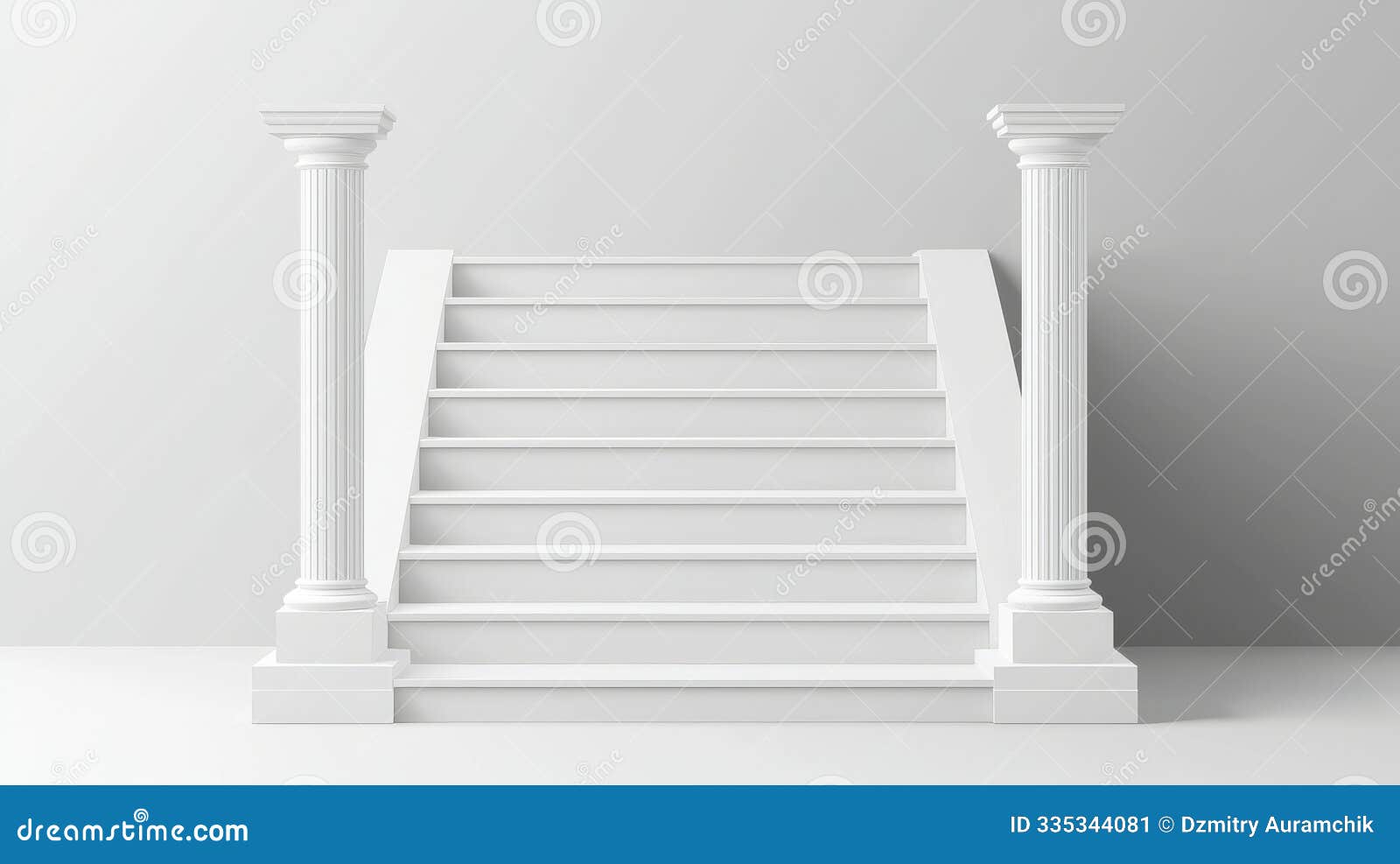 White Stairs with Columns. Realistic Marble Arch Staircase with Antique ...