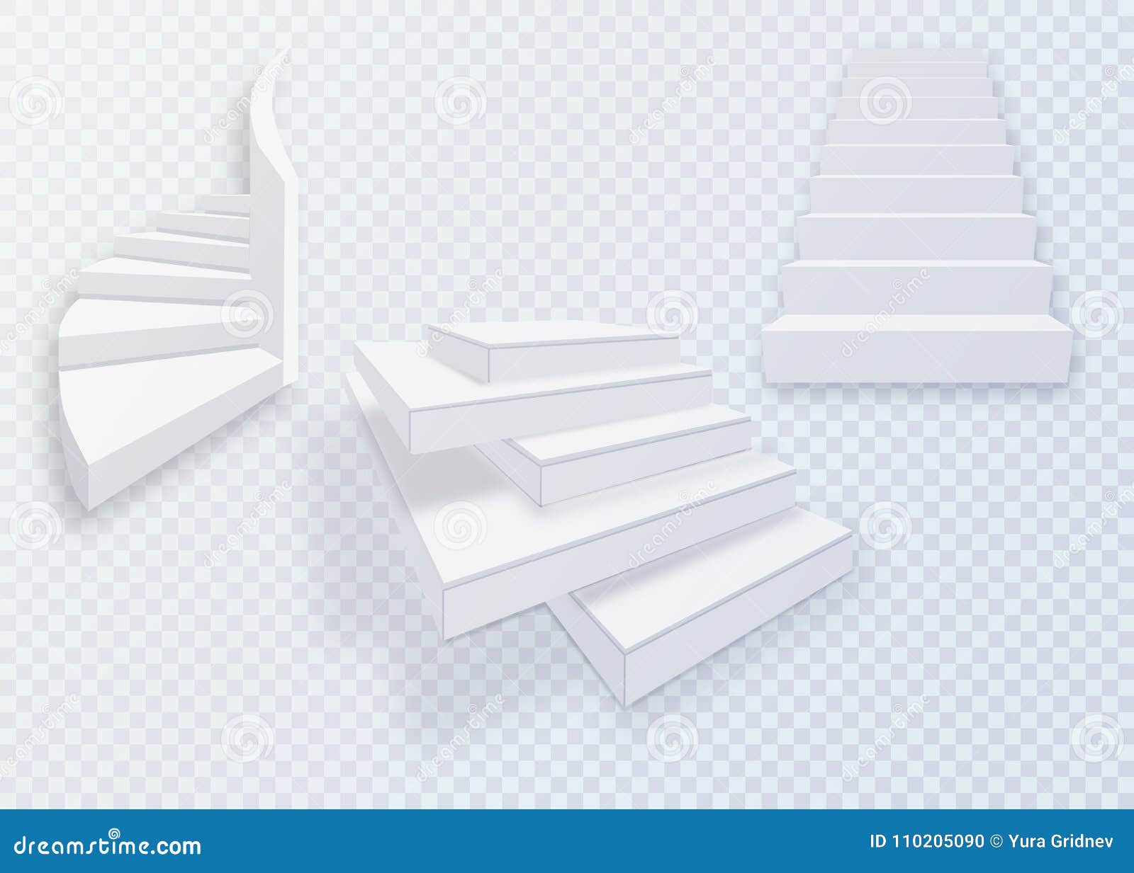 White Stairs, 3d Staircases. Set, Isolated On Transparent Background ...