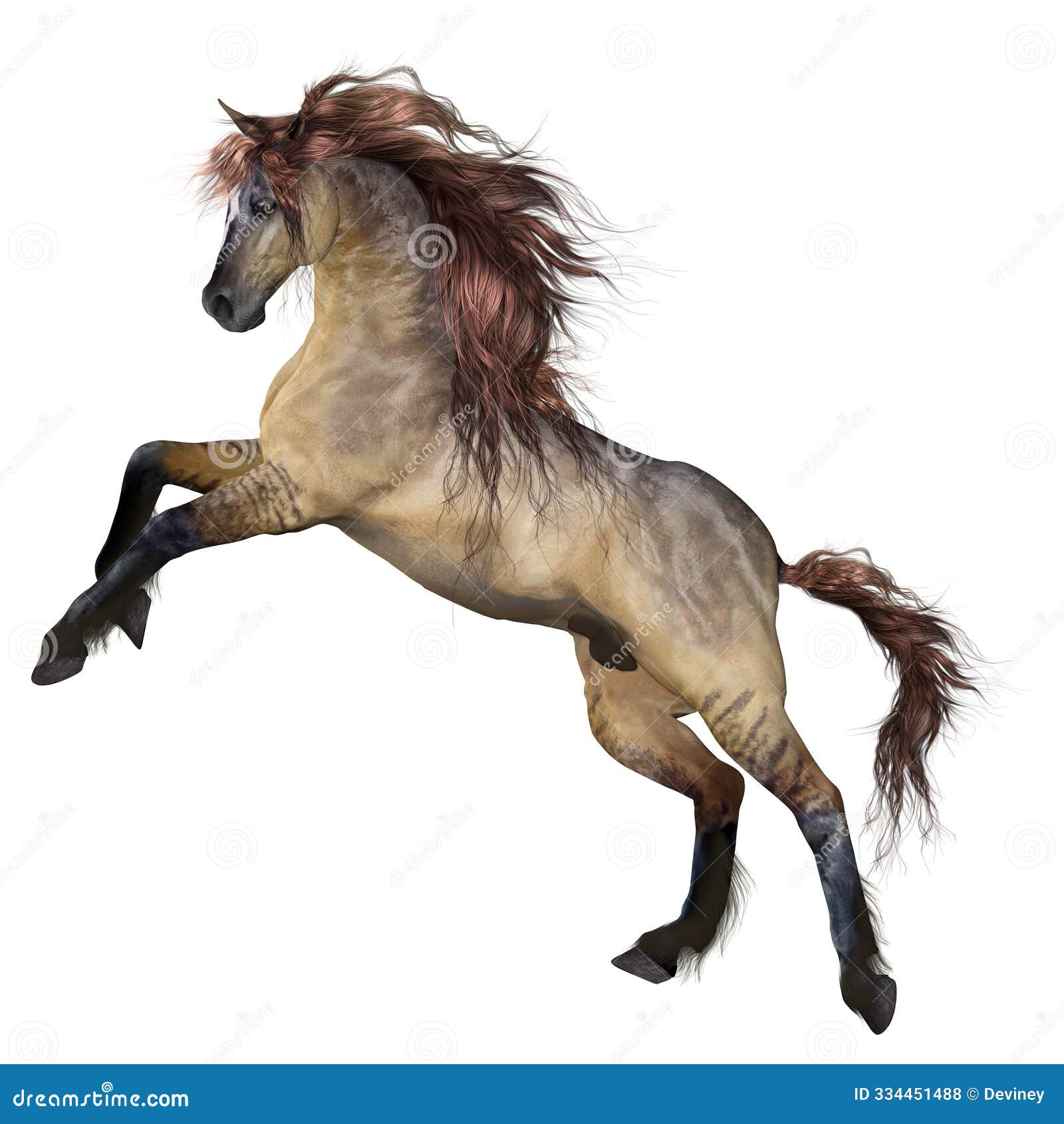White Stallion with Flowing Brown Mane Stock Illustration ...
