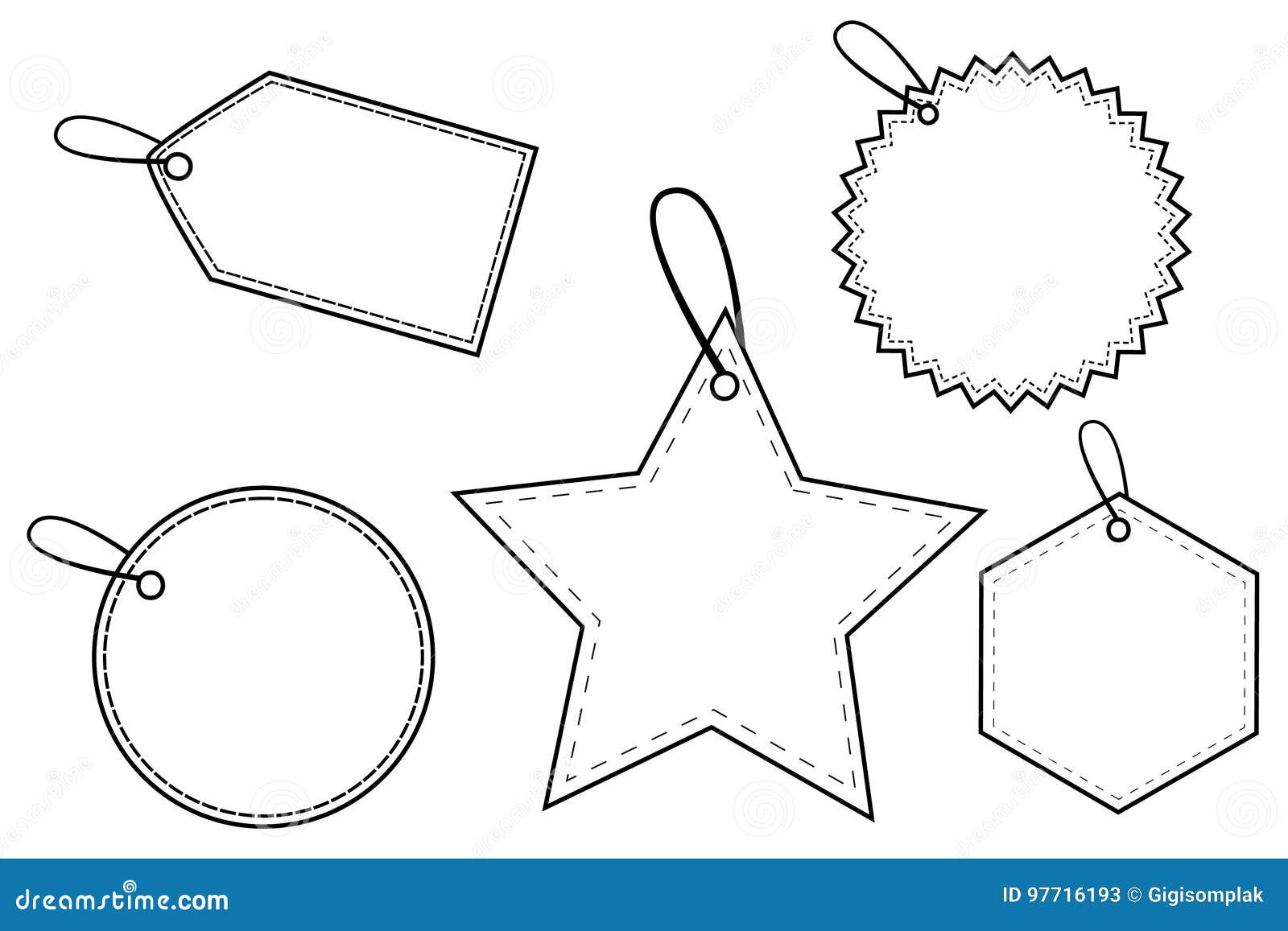 White Star, Rectangle, Hexagon, Oval, Circle Blank Tags Stock Vector ...