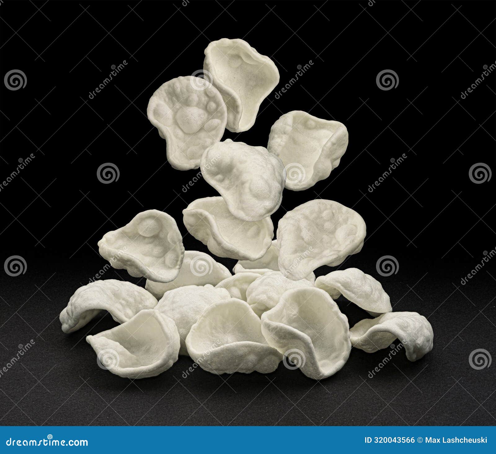 White Starch Potato Chips, Salty Puffed Snacks on Black Background ...