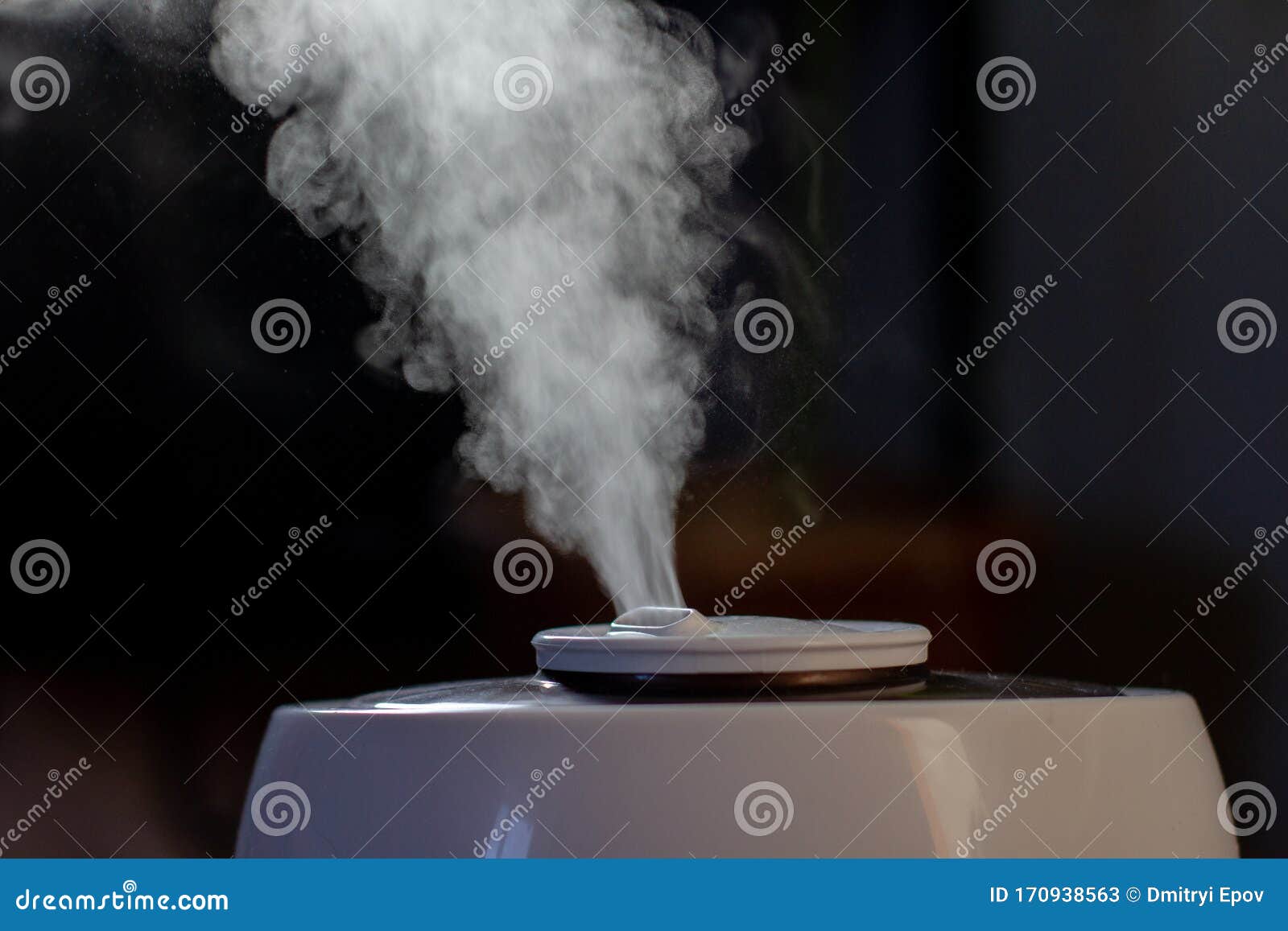White Steam from a Humidifier on a Black Background Stock Image - Image ...