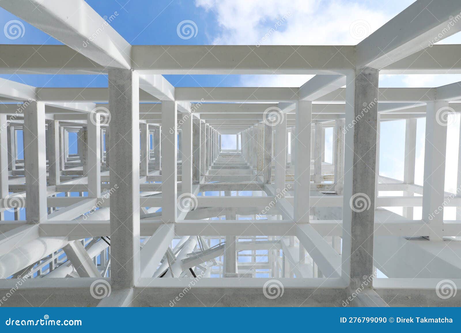 White Steel Beam Structure with Blue Sky Background Stock Photo - Image ...