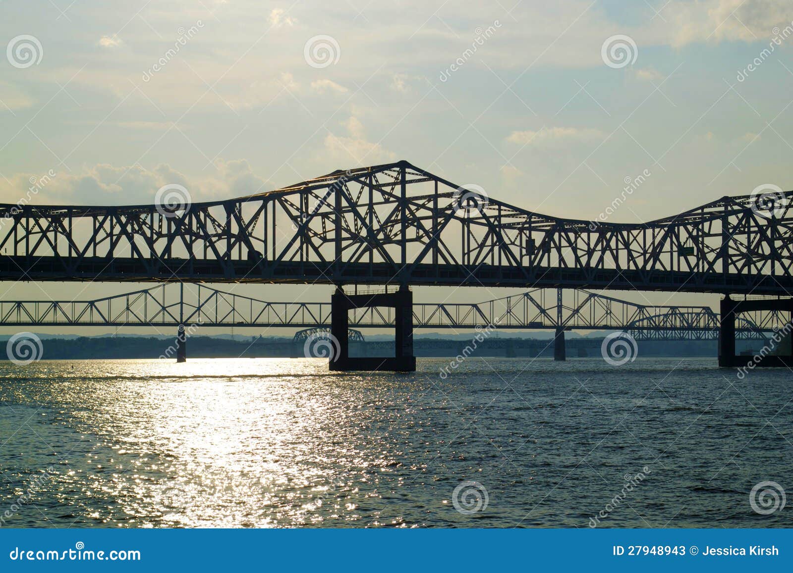White, Steel Roadway River Bridge at Sunset Stock Image - Image of ...