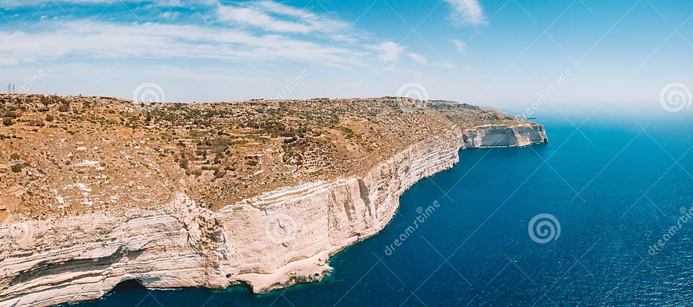 White Steep Cliffs on the Island of Malta. Stock Photo - Image of ...