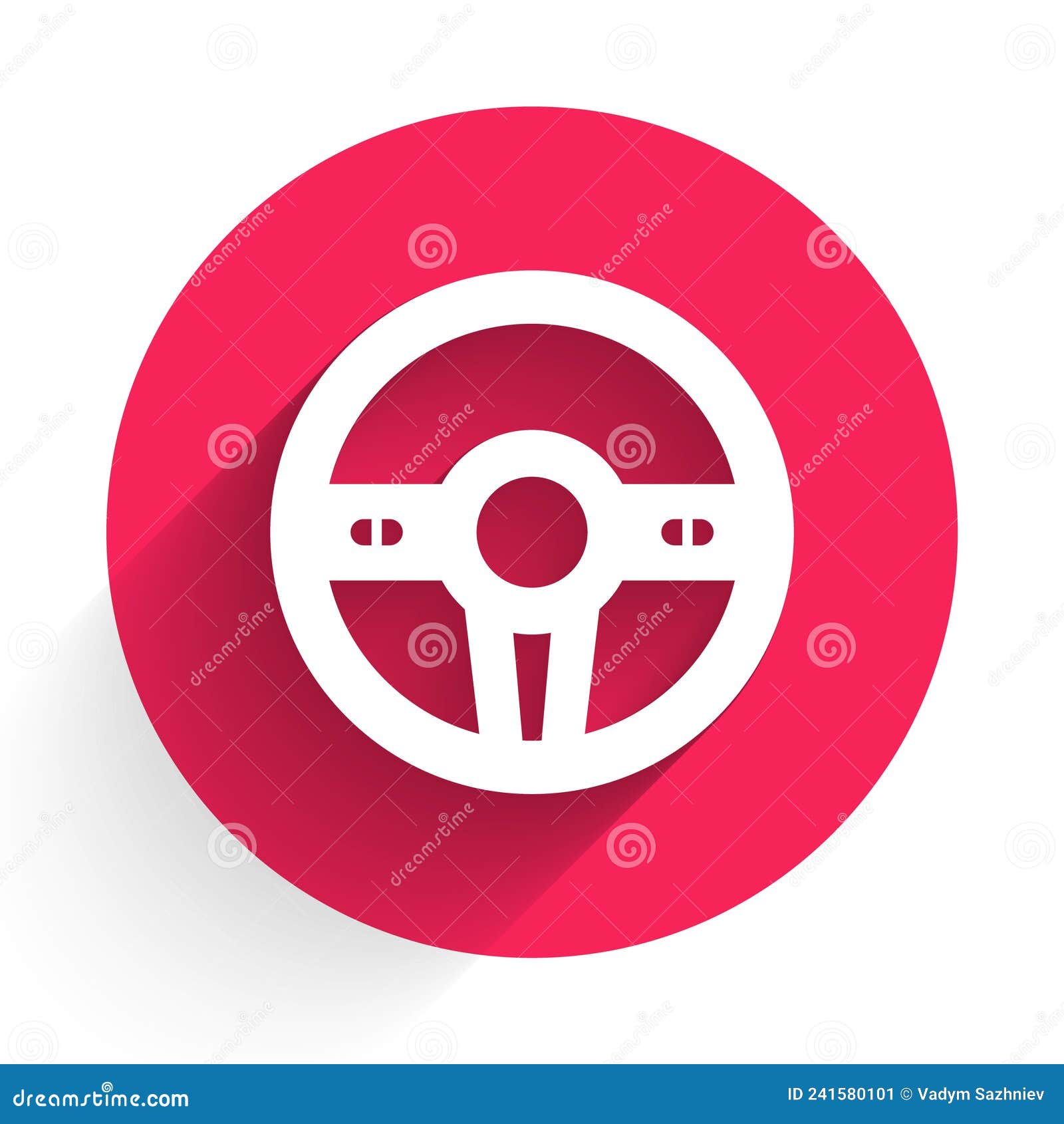 White Steering Wheel Icon Isolated with Long Shadow Background. Car ...