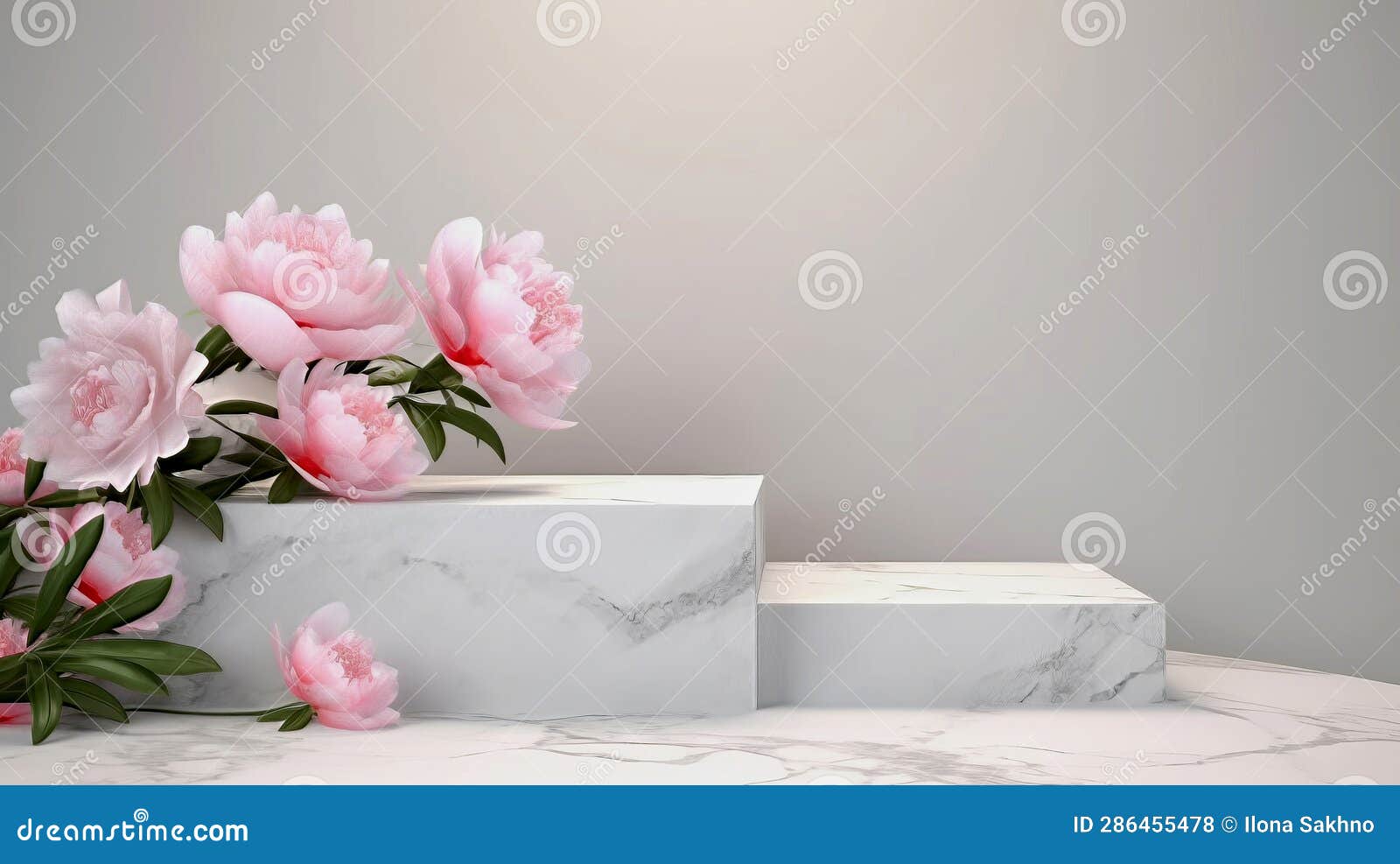 White Step Podium with Peony Flowers Stock Illustration - Illustration ...