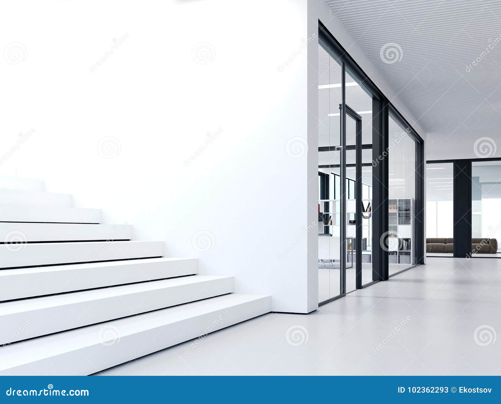 White Steps in Bright Office. 3d Rendering Stock Illustration ...