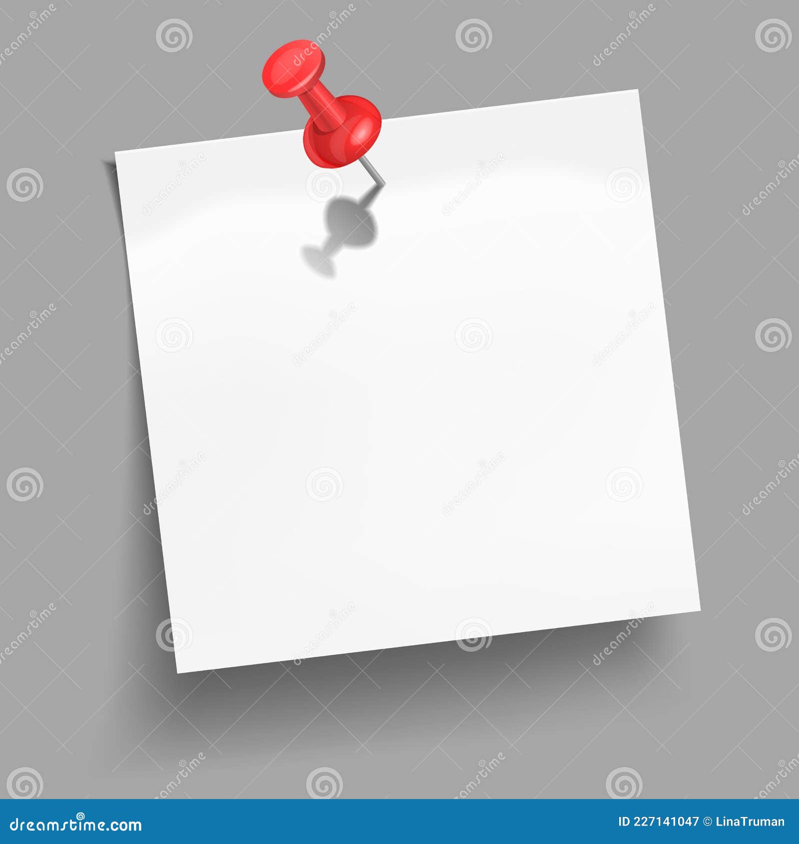 White Sticker Attached Red Push Button Over Grey Background. Memo Note ...