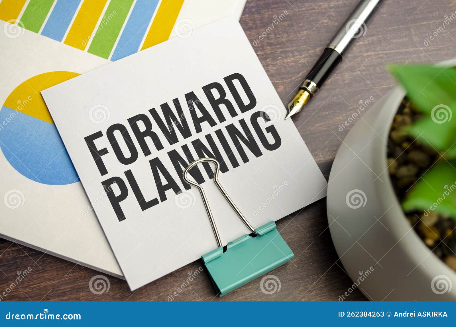 White Sticker and Charts and Forward Planning Words Stock Image - Image ...