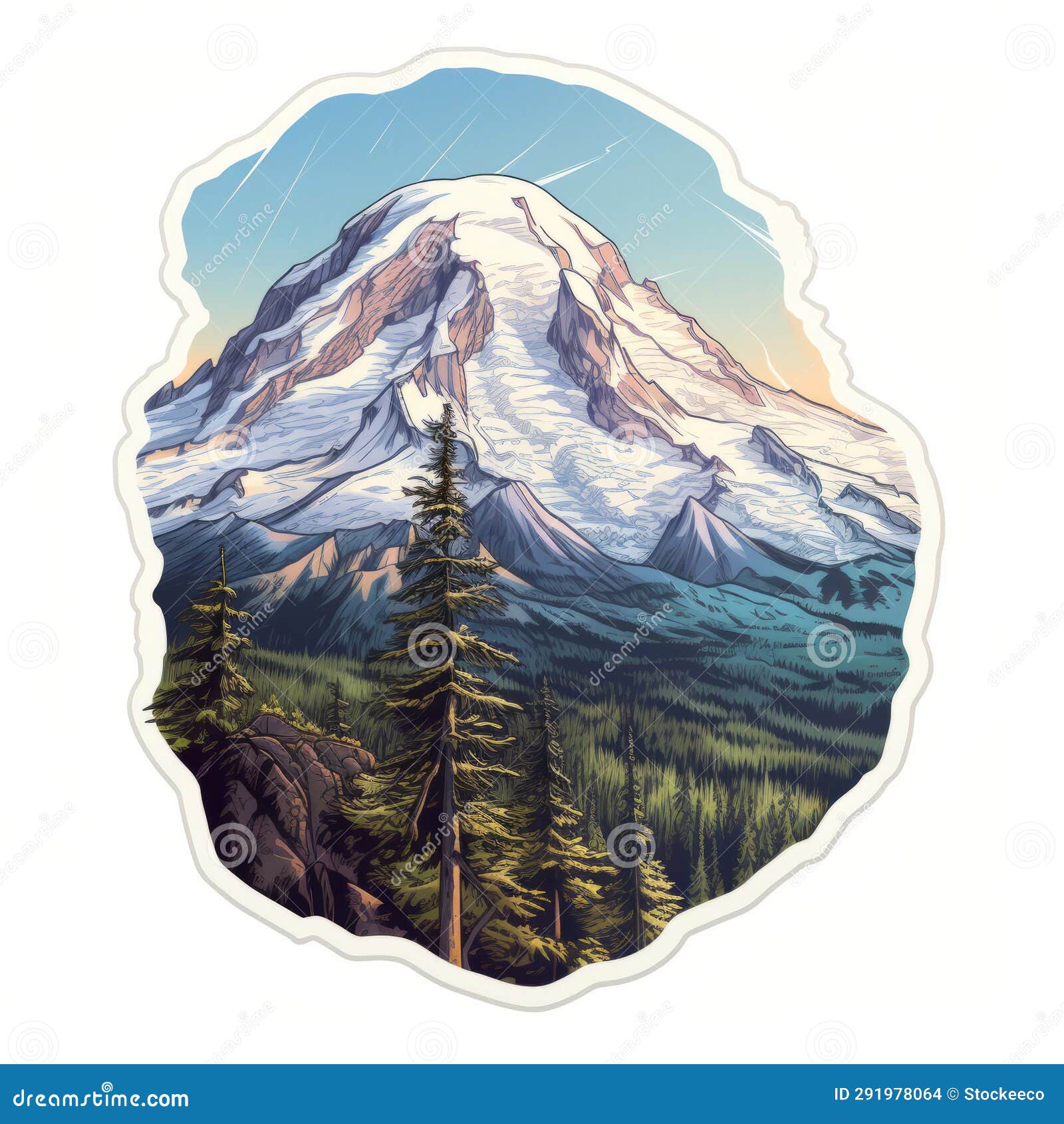 Detailed Mt. Rainier Sticker - Realistic Design on White Background ...