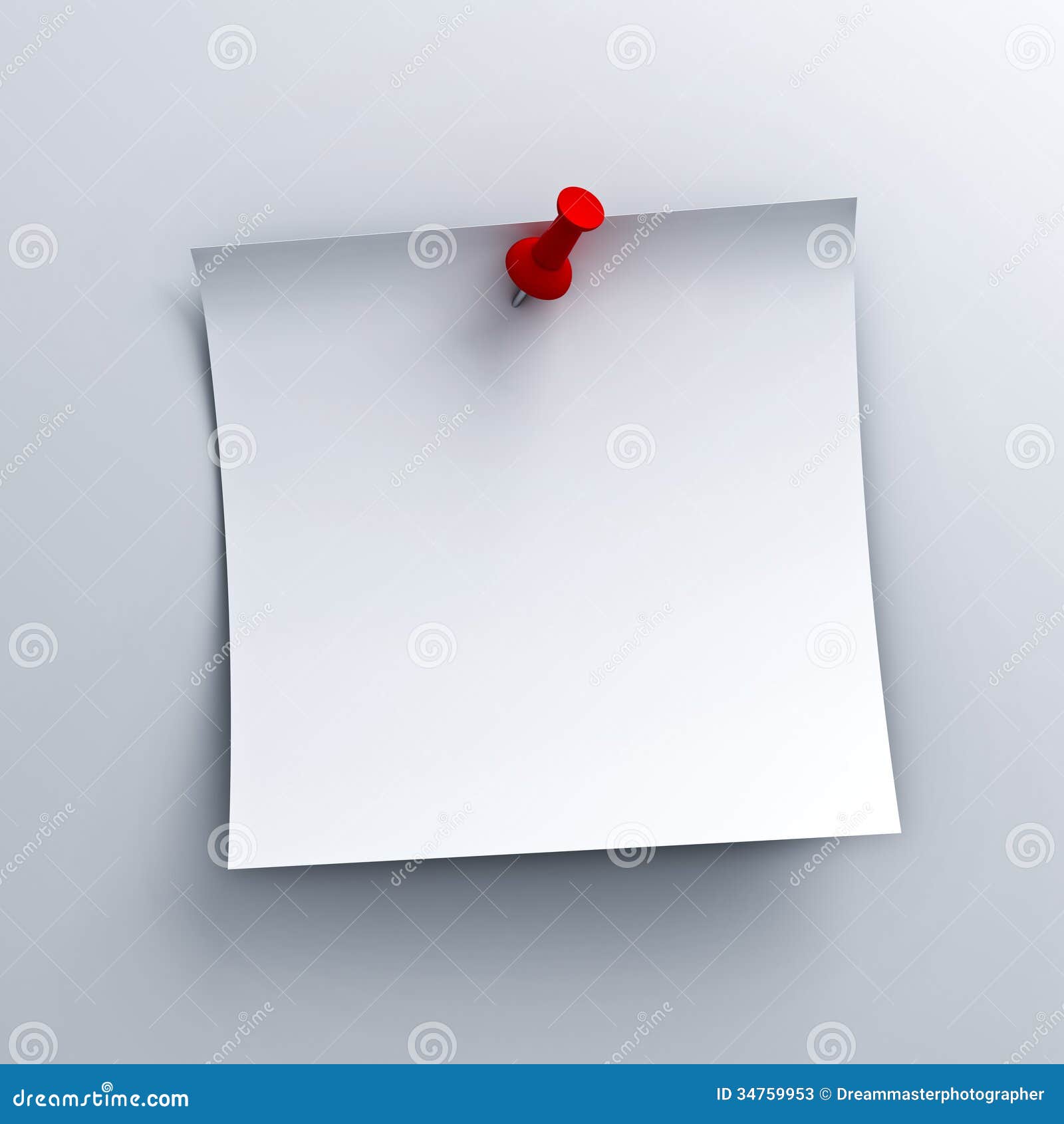 White Sticky Note Paper with Red Push Pin on White Background Stock ...