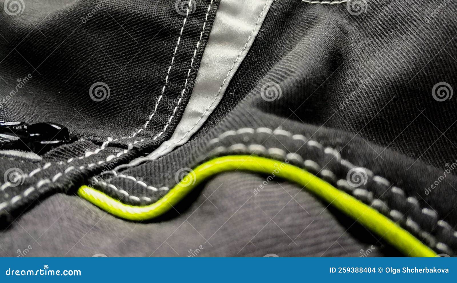 White Stitching on Black Fabric. Texture of Black Working Clothes White ...
