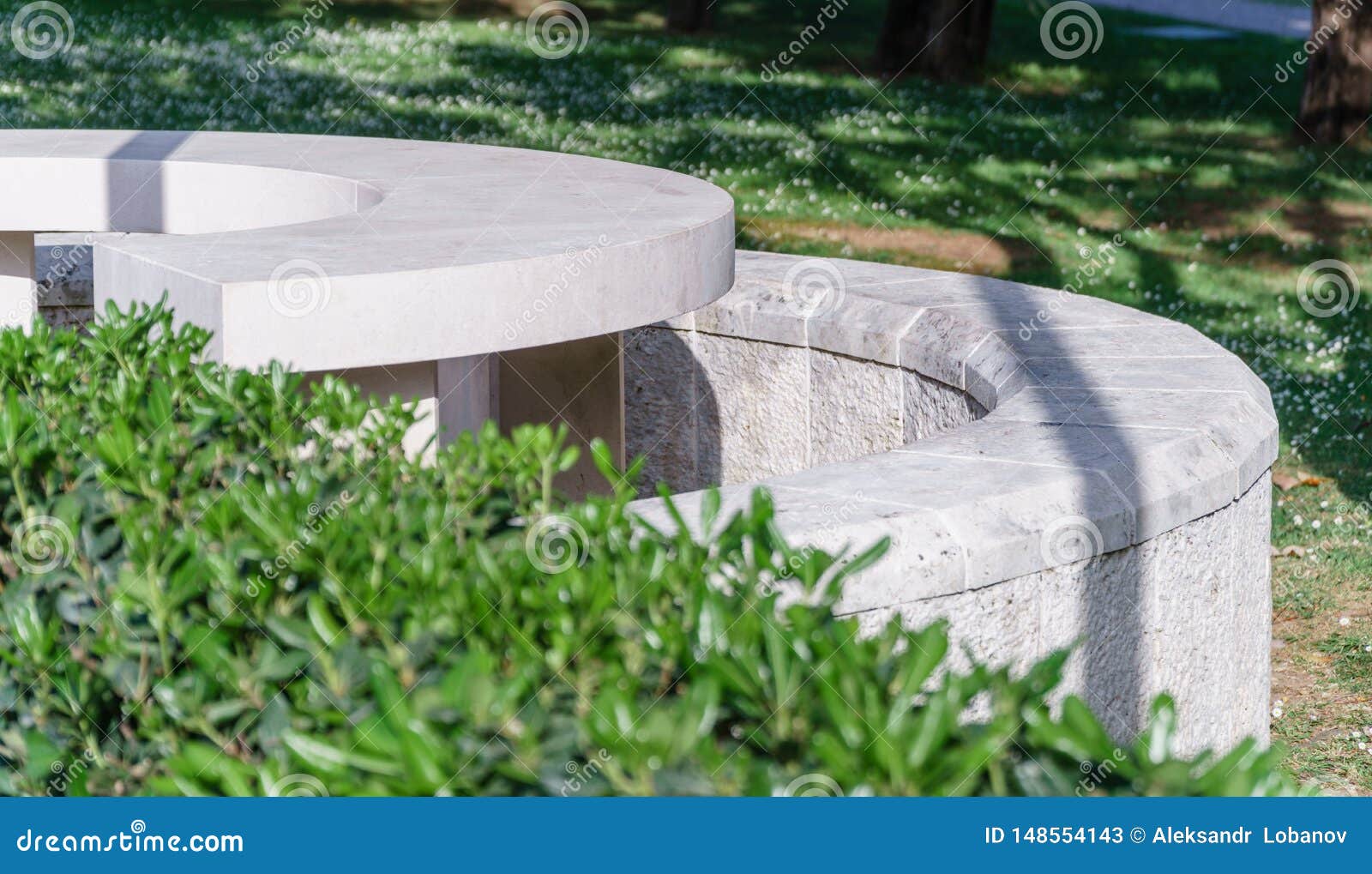 White Stone Bench in a Summer Park Stock Image - Image of background ...