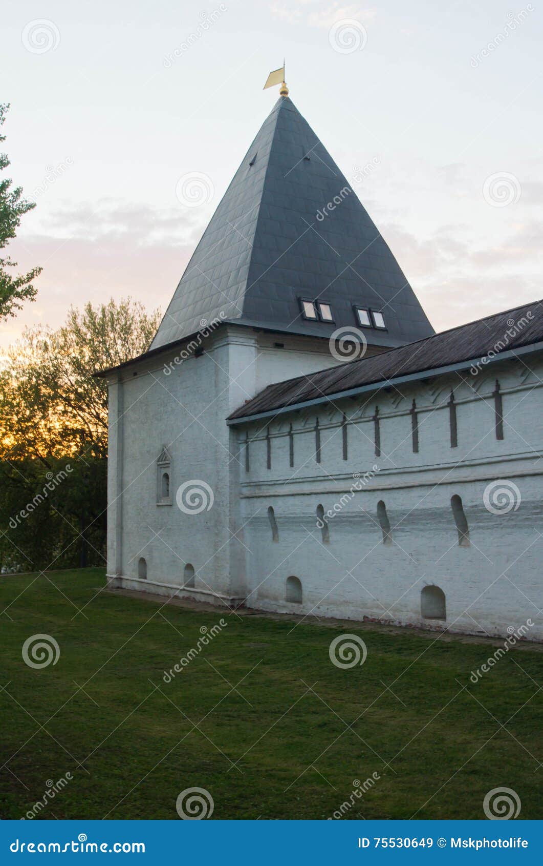 White Stone Monastery in the City Stock Image - Image of shrub, night ...