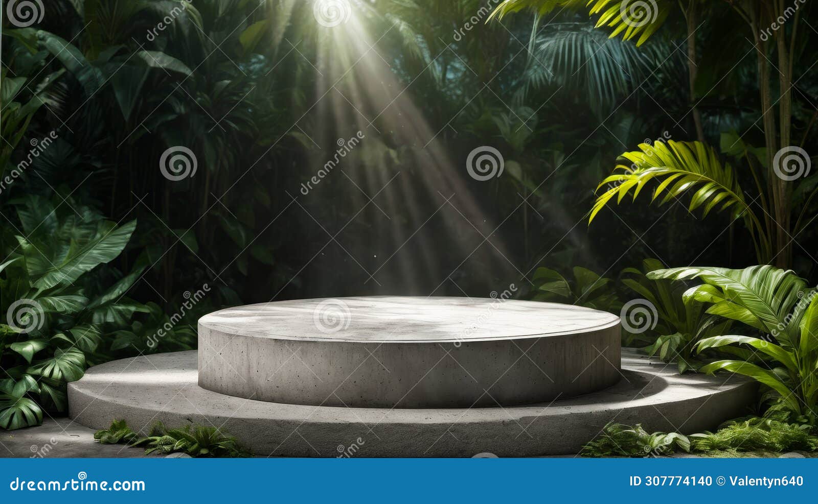 White Stone Slab Surrounded by Green Plants and Trees. Generative AI ...