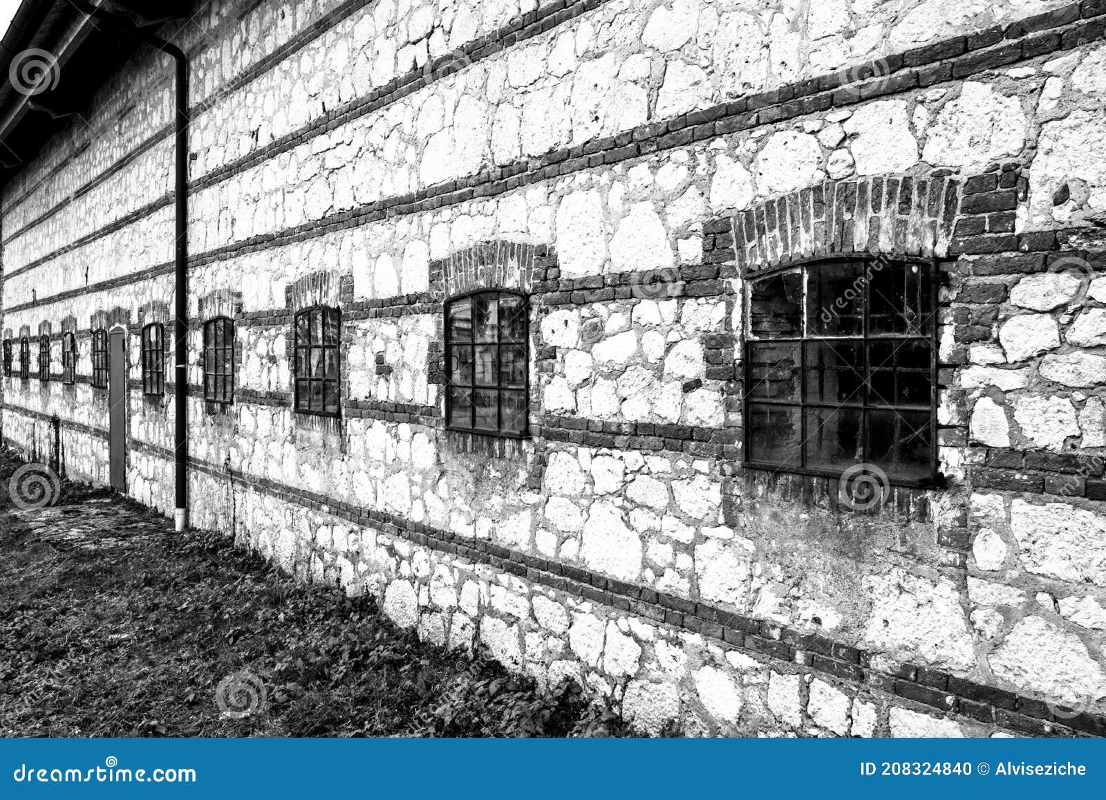 White Stone Wall with Red Brick Line One Stock Photo - Image of ...