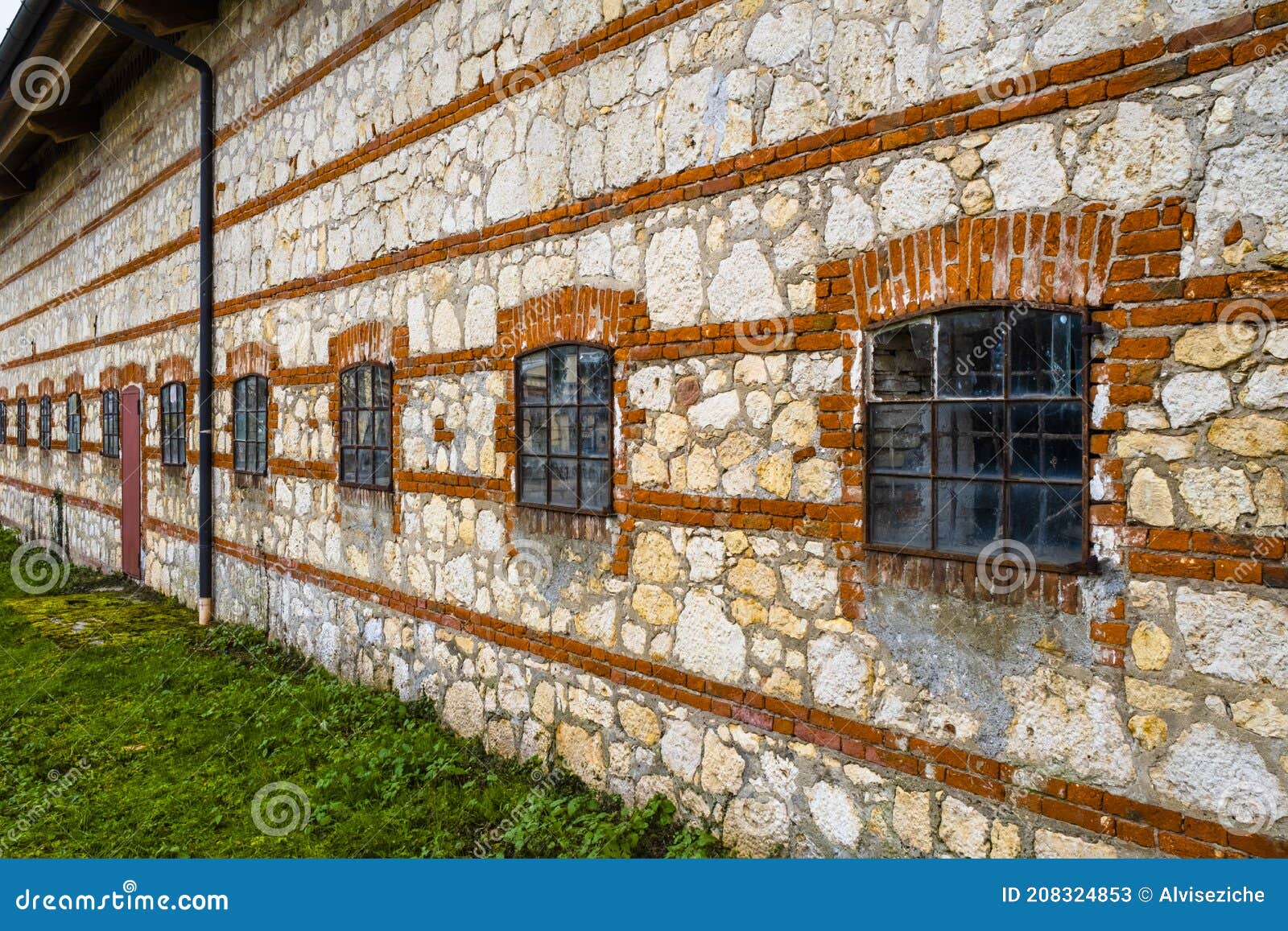 White Stone Wall with Red Brick Line Stock Image - Image of decoration ...