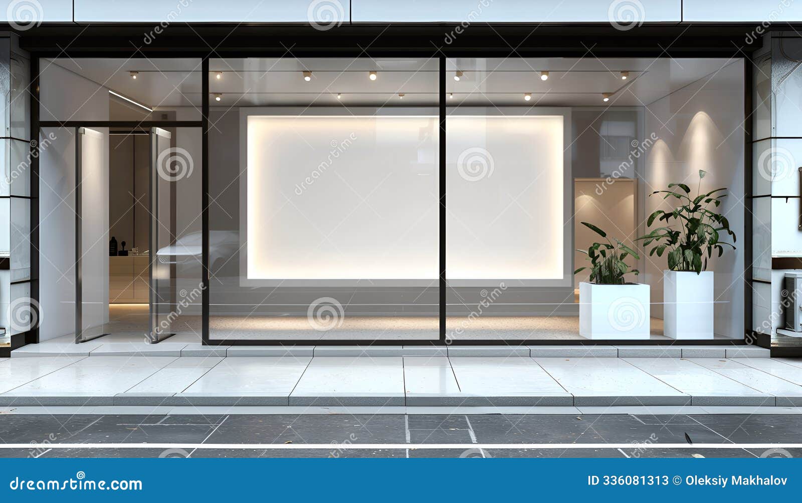 White Storefront Blank Showcases. Empty New Shop Facade Interior, Clean ...