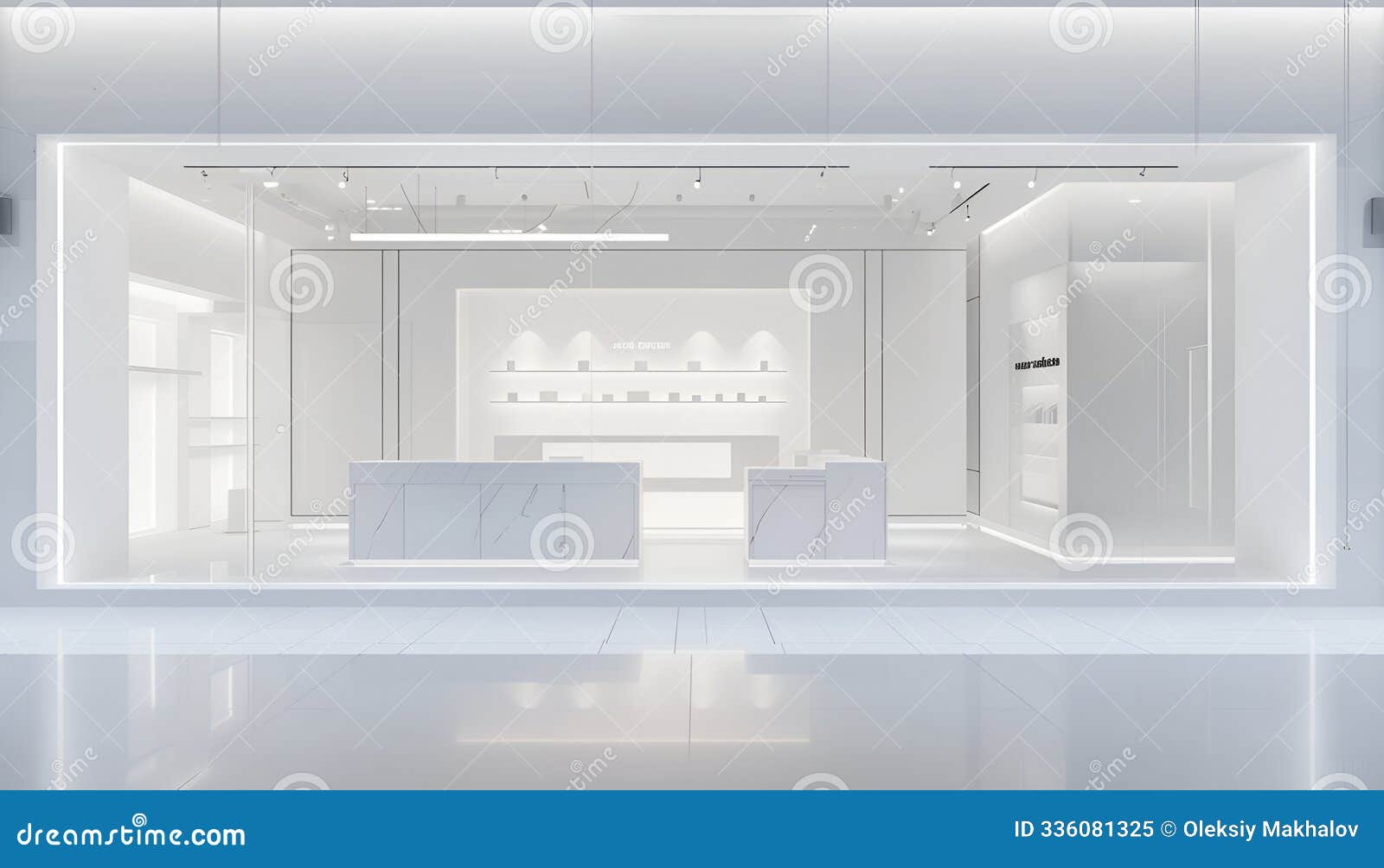 White Storefront Blank Showcases. Empty New Shop Facade Interior, Clean ...