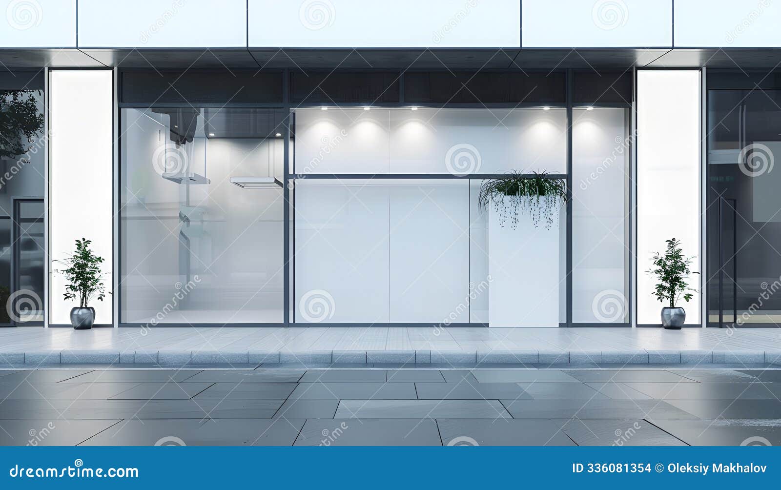 White Storefront Blank Showcases. Empty New Shop Facade Interior, Clean ...