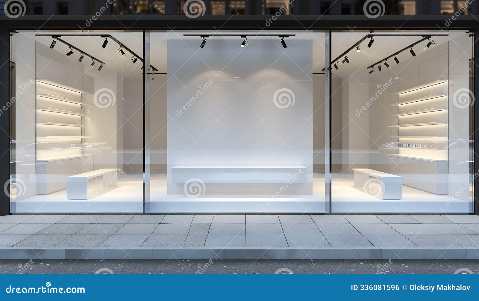 White Storefront Blank Showcases. Empty New Shop Facade Interior, Clean ...