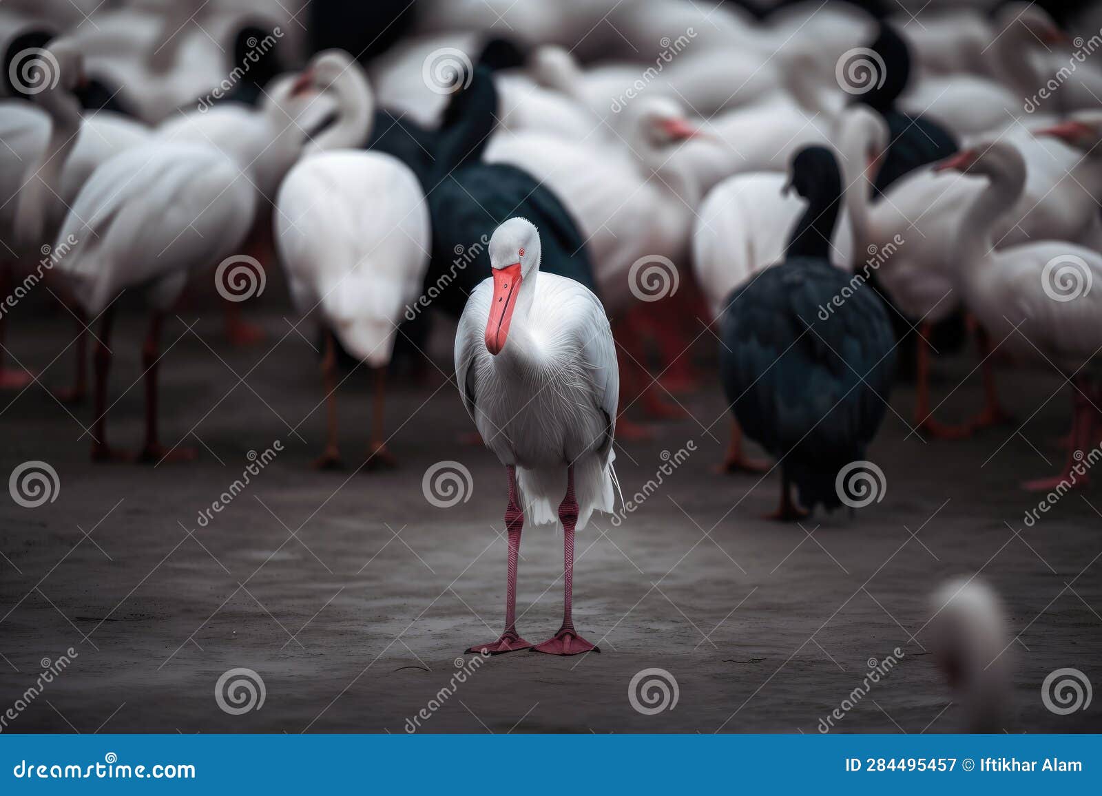 White Stork in a Flock of Black and White Storks. Standing Out from the ...