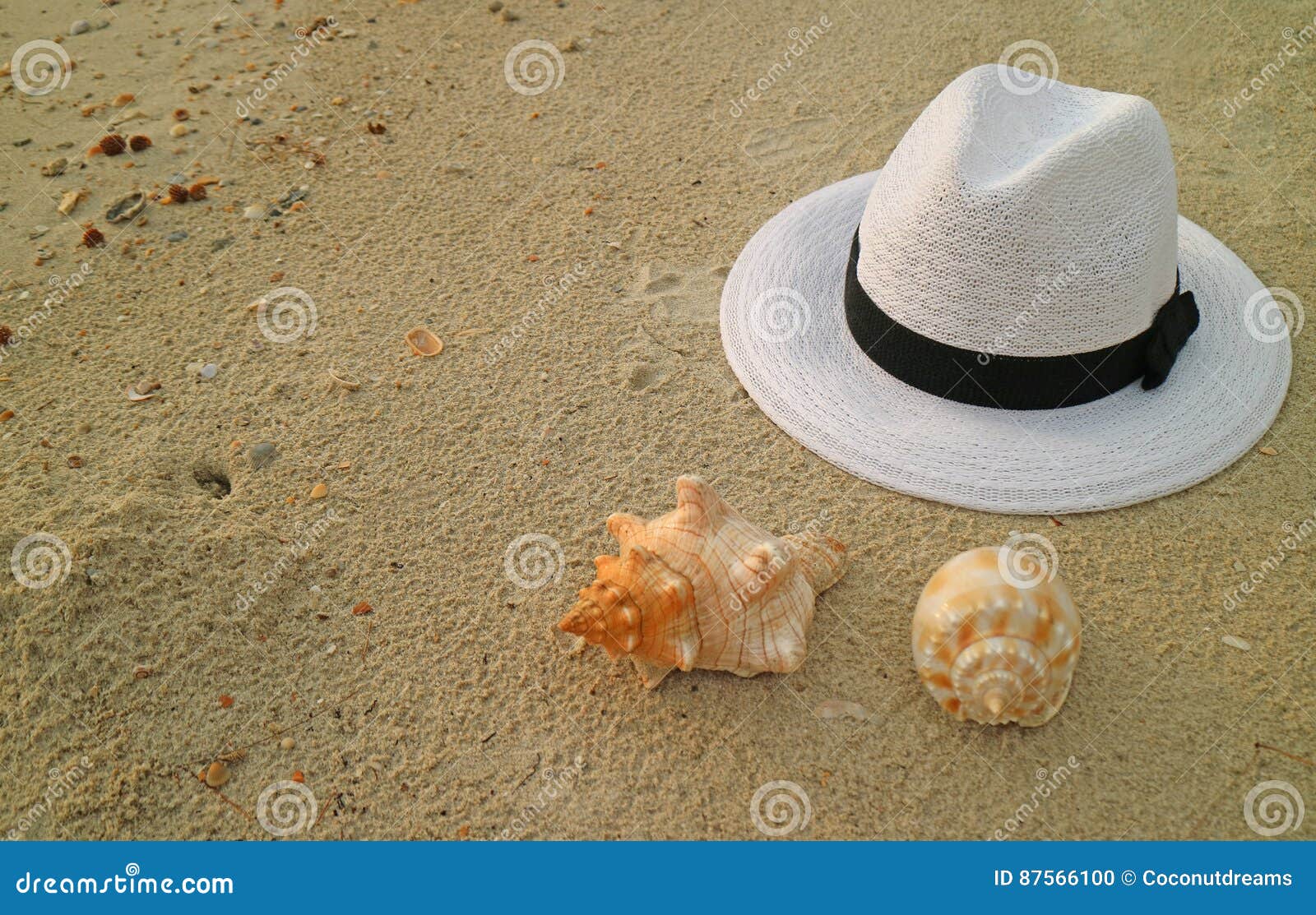 White Straw Hat on the Sand Beach with Two Types of Beautiful Natural ...