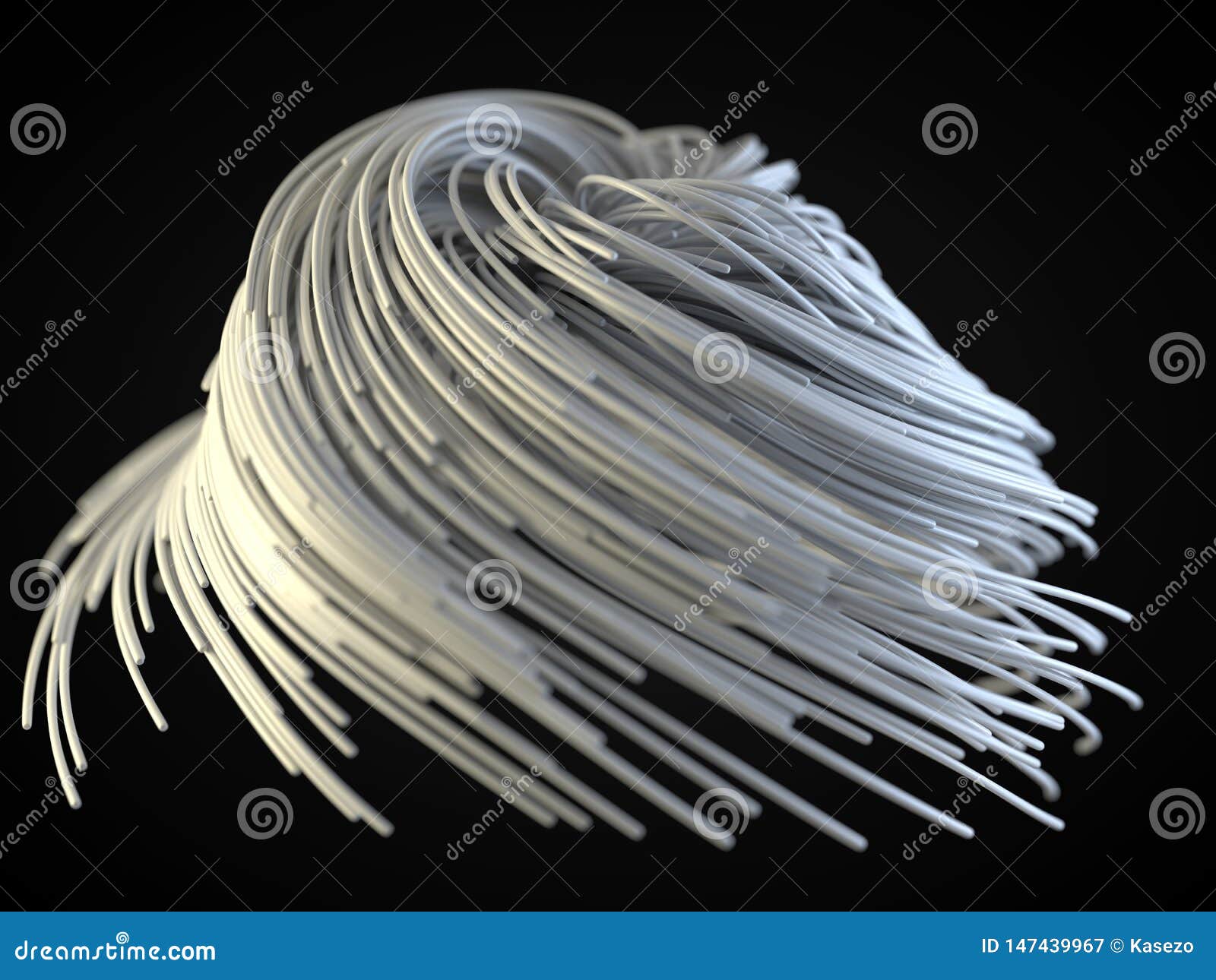 White Strings Growing and Flowing on Air. 3d Illustration with Black ...