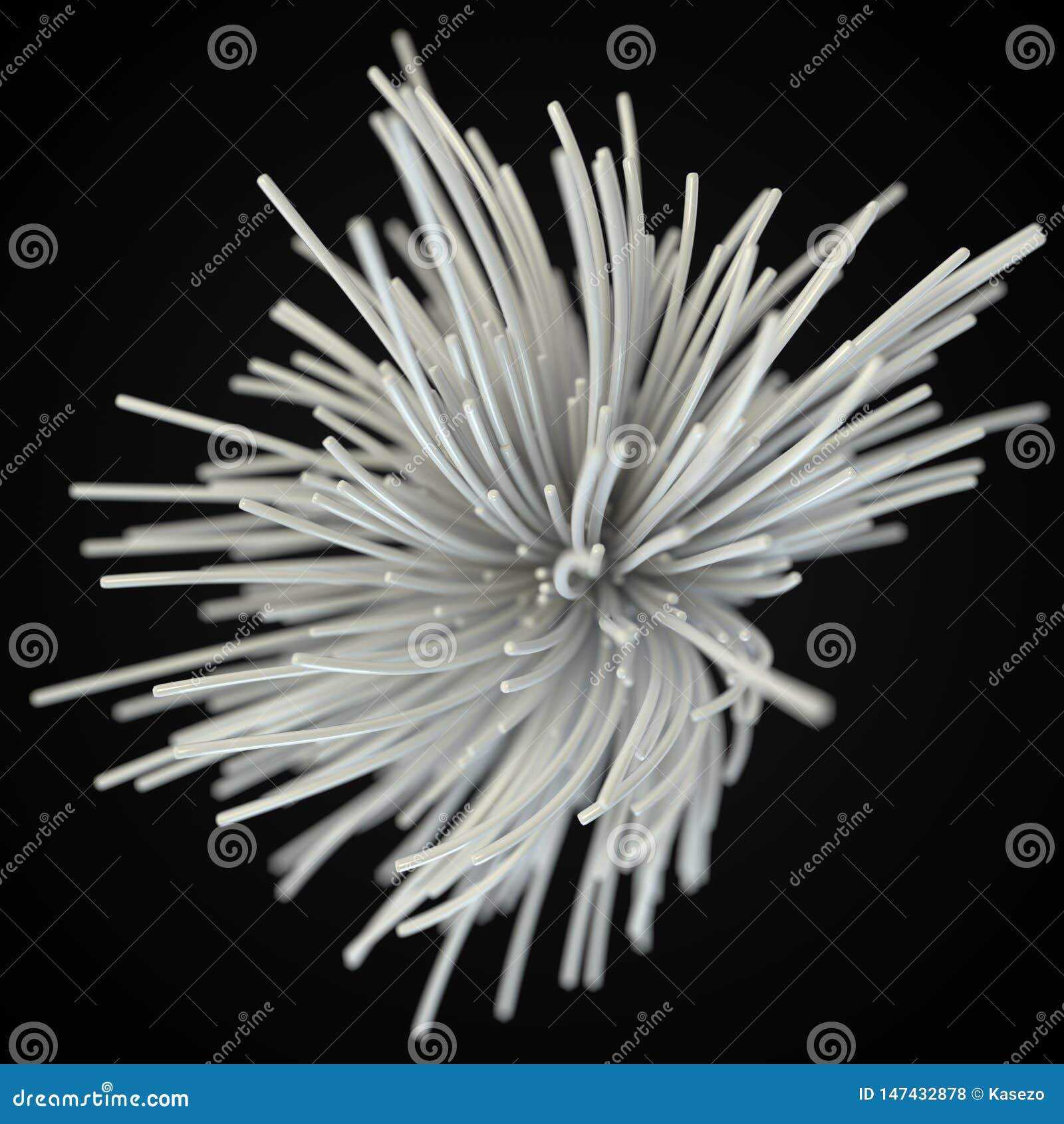 White Strings Growing and Flowing on Air. 3d Illustration with Black ...