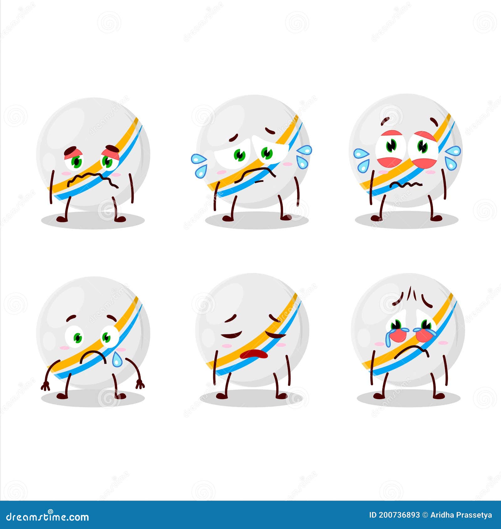 White Stripes Marbles Cartoon Character with Sad Expression Stock ...