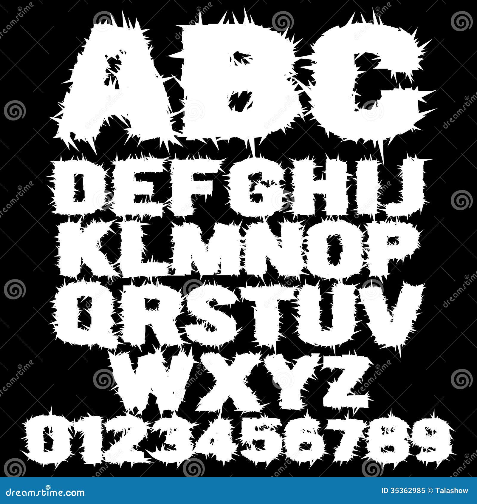 Scary Alphabet Font. Brush Stroke Letters, Numbers And Symbols. Cartoon ...