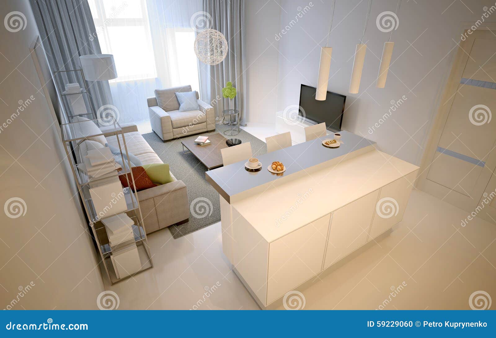 White studio apartments stock illustration. Illustration of ceiling ...
