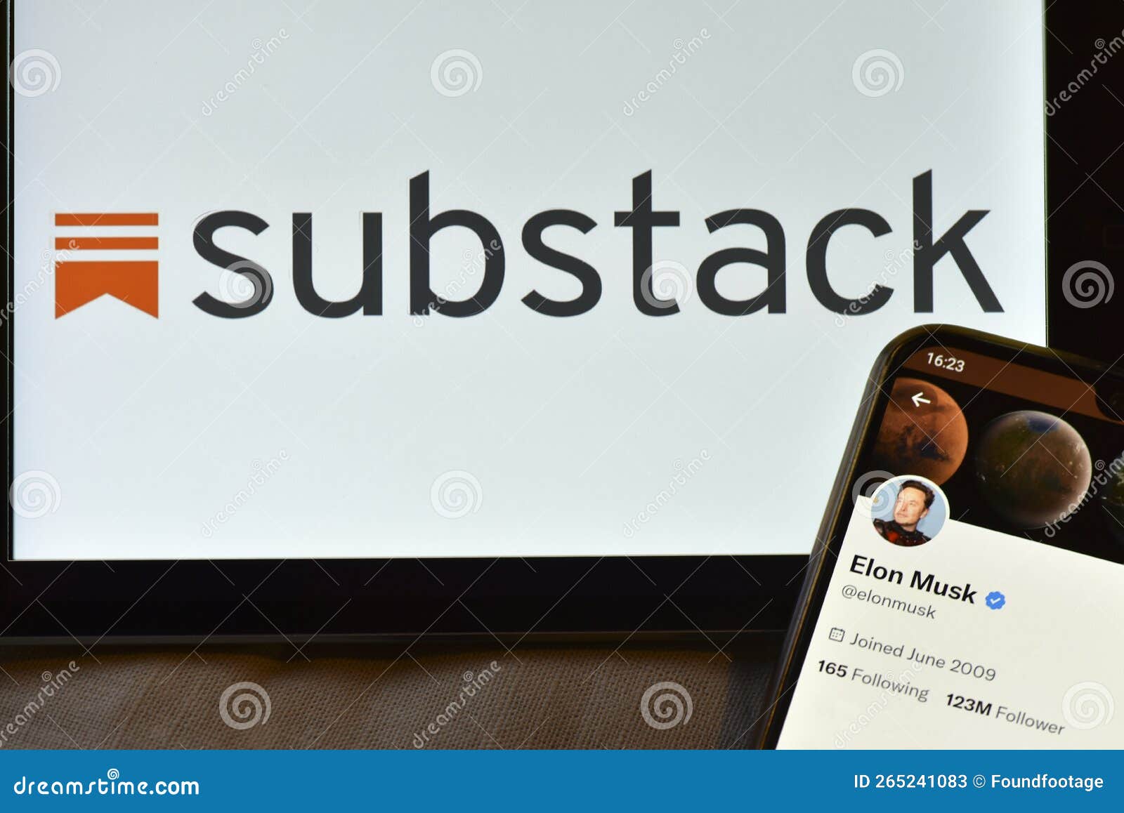 White Substack Logo on Screen and Elon Musk Twitter Profile Editorial ...