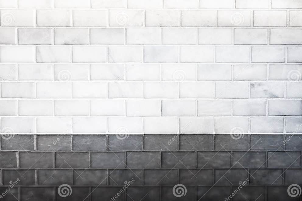White Subway Tile Background Pattern with Reflection on Black Granite ...